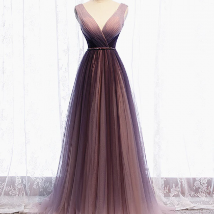 A Line V Neck Purple Ombre Prom Dresses, V Neck Purple Ombre Formal ...