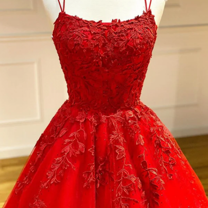 Backless Red Lace Prom Dresses, Red Backless Lace Formal Evening ...