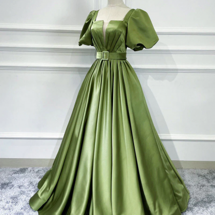 A Line Satin Long Green Prom Dresses, Green Formal Evening Graduation ...