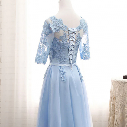 Blue Tulle Lace Long Prom Dress Blue Tulle Bridesmaid Dress on Luulla