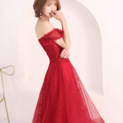 Burgundy Lace Short Prom Dress, Burgundy Evening Dress on Luulla