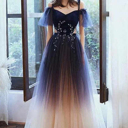Blue Spaghetti Straps Long Princess Pretty Prom Dresses For Girls on Luulla