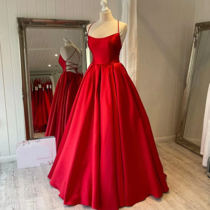 Red Satin Long Prom Dress Simple Evening Gown on Luulla