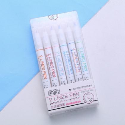 6 Pcs/box Two-color Line Gel Pens Set Creative Graffiti Pen on Luulla