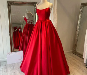 Red Satin Long Prom Dress Simple Evening Gown on Luulla