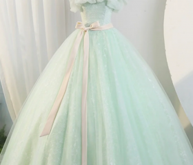 Beautiful Sage Green Tulle Floor Length Prom Dresses, A Line Off The ...