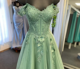 Off Shoulder Sage Green Lace Prom Dresses, Short Sage Lace Homecoming ...
