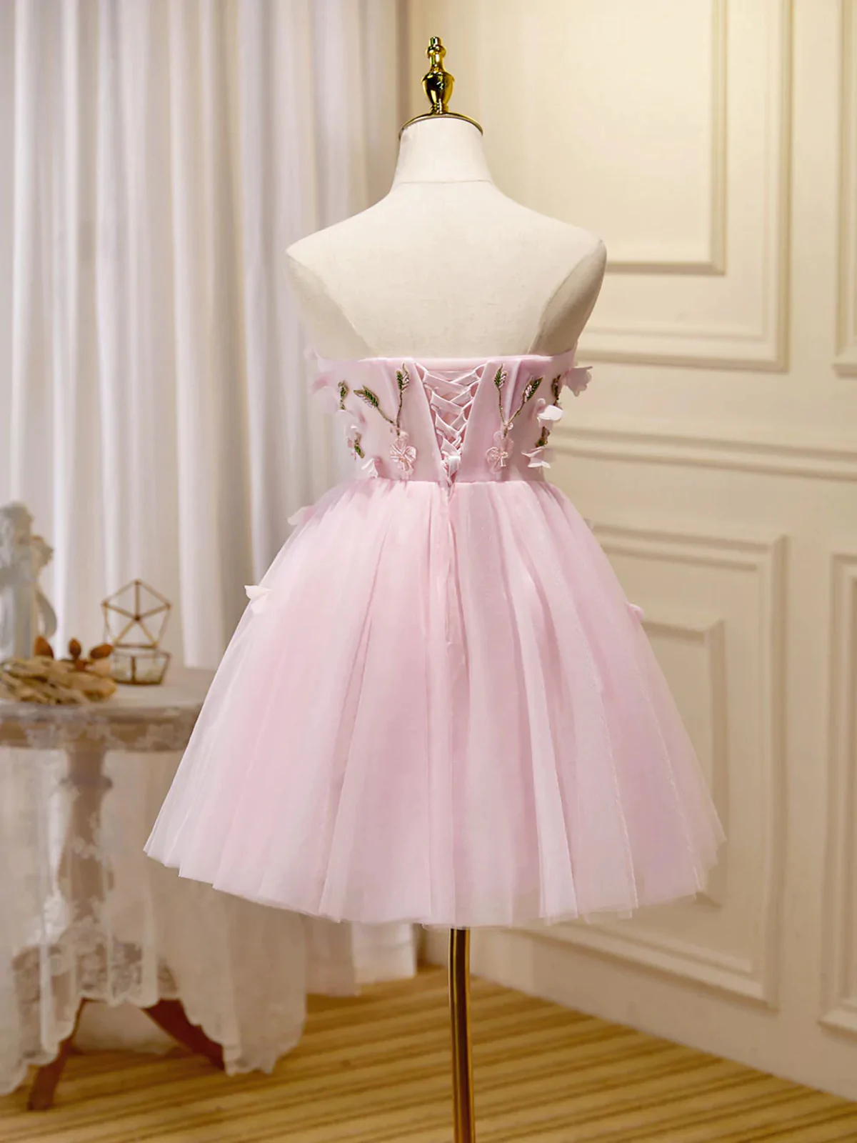 Short Pink Floral Prom Dresses, Short Pink Floral Formal Homecoming ...