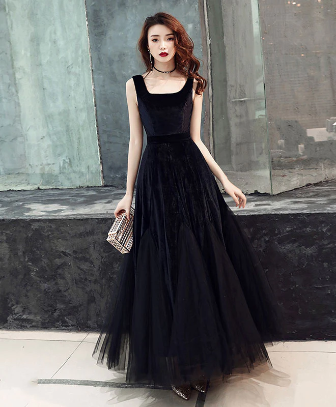 Simple Black Tulle Prom Dress Black Velvet Tulle Formal Dress On Luulla