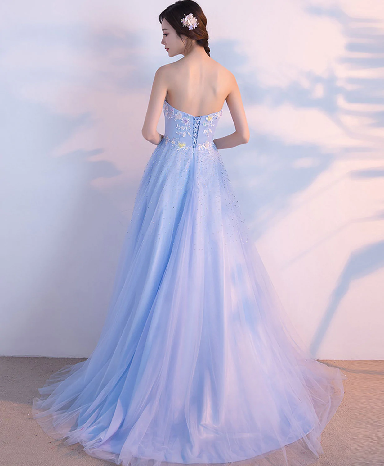 Light Blue Sweetheart Neck Long Prom Dress, Lace Formal Dress on Luulla