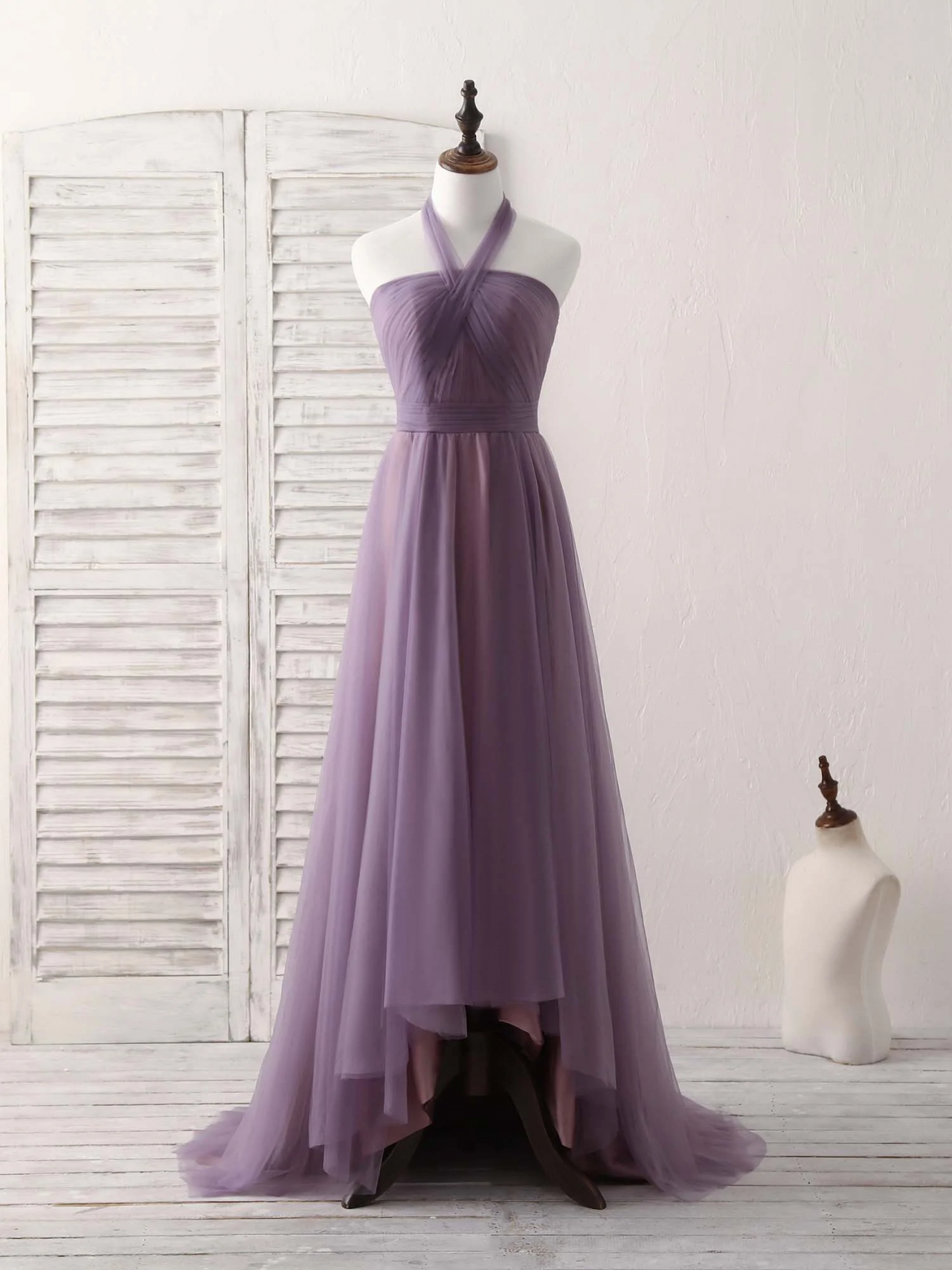 A-line Tulle High Low Long Prom Dress Simple Bridesmaid Dress on Luulla