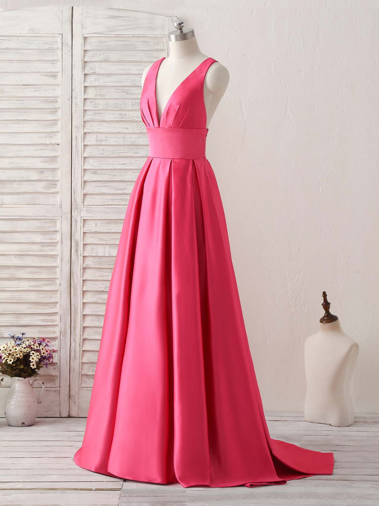 Simple V Neck Long Prom Dress Backless Evening Dress on Luulla