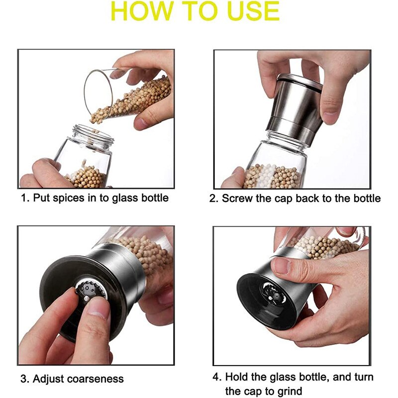 Salt And Pepper Grinders Refillable Stainless Steel Spice Grinder ...