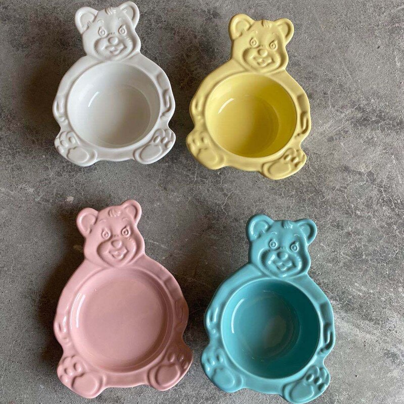Korean Ins Style Retro Cute Bear Bowl Dessert Plate Ceramic Bowl ...