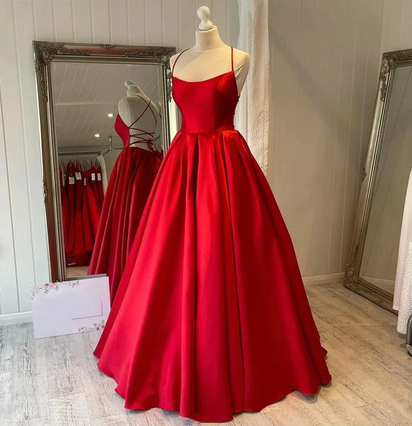 Red Satin Long Prom Dress Simple Evening Gown on Luulla
