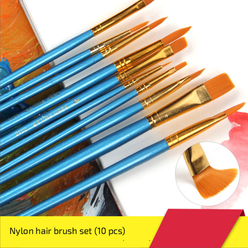 10 Pcs Artists Paint Brush Set Acrylic Watercolor Round Pointed Nylon ...
