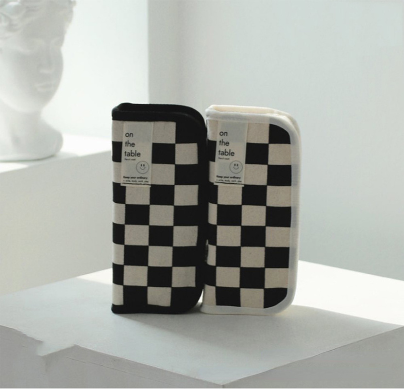 Large Capacity Pencil Case Simple Checkerboard Lattice Pencil Bag on Luulla