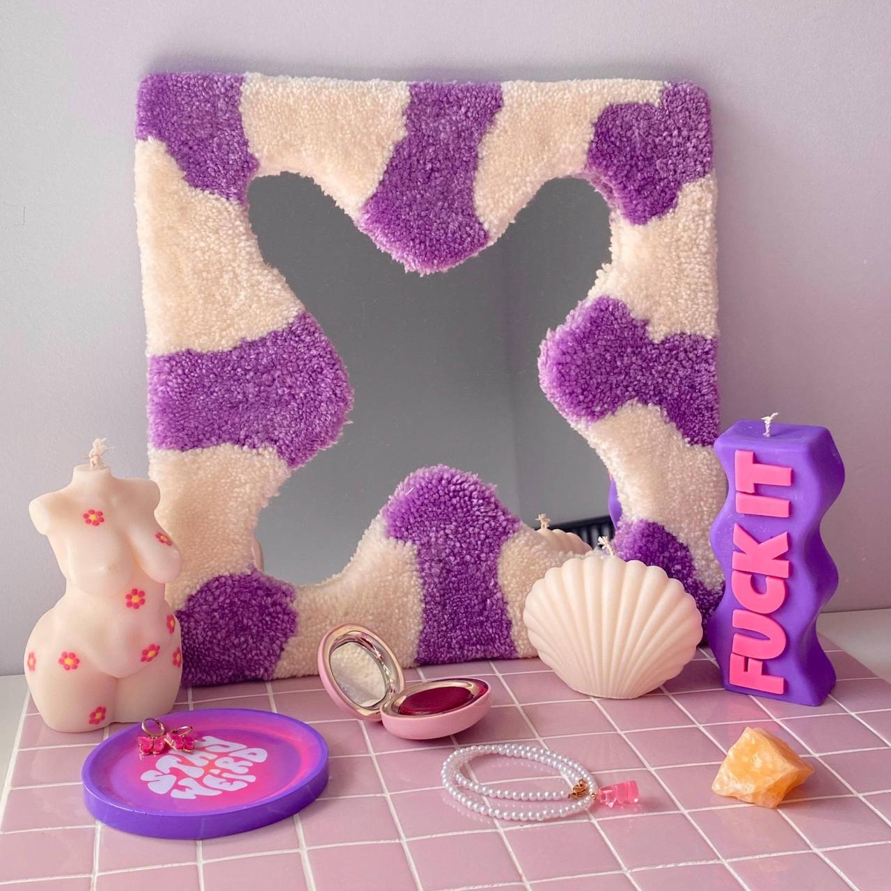 Wavy Tufted Mirror Purple Punch Needle Mirror on Luulla
