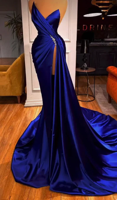 Royal Blue Mermaid Prom Dress With High Split on Luulla