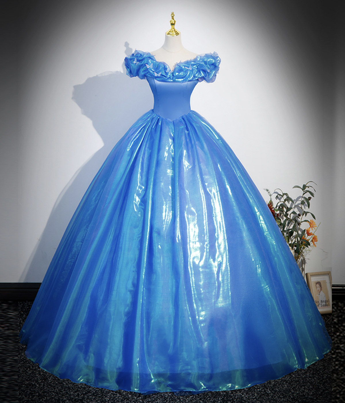 Blue Tulle Long A-line Prom Dress, Off Shoulder Princess Dress on Luulla