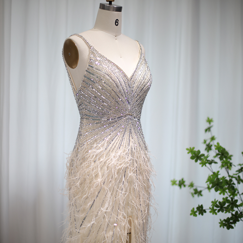 Luxury Beaded Mermaid Feathers Prom Dresses Sexy Spaghetti Straps ...