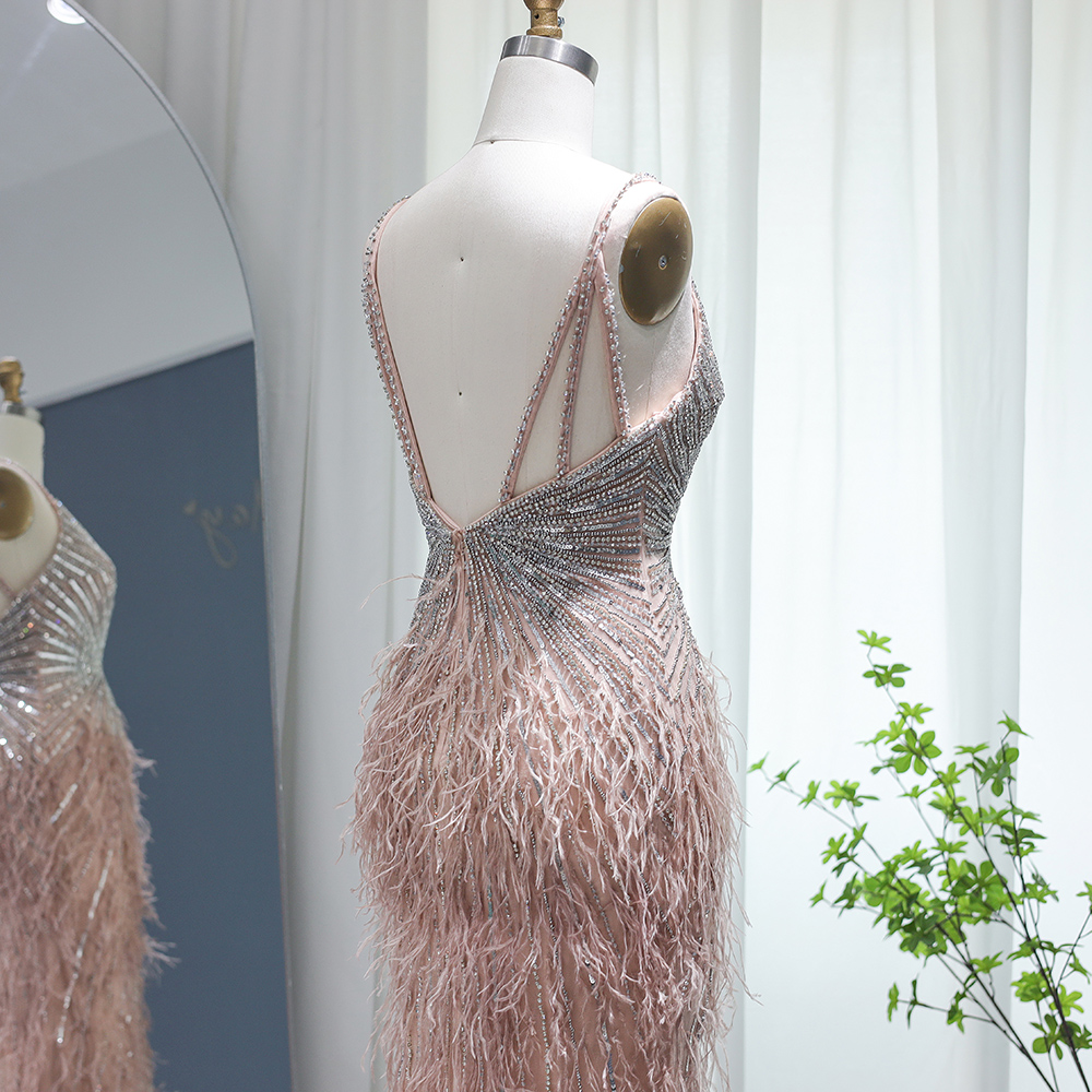 Luxury Beaded Mermaid Feathers Prom Dresses Sexy Spaghetti Straps ...