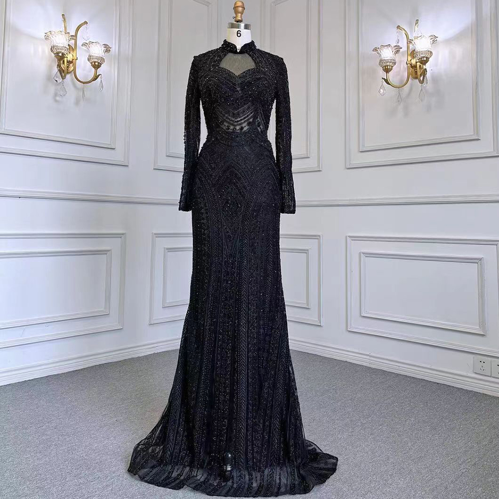 Mermaid Elegant High Neck Evening Dresses Gowns Luxury Beaded For Women ...