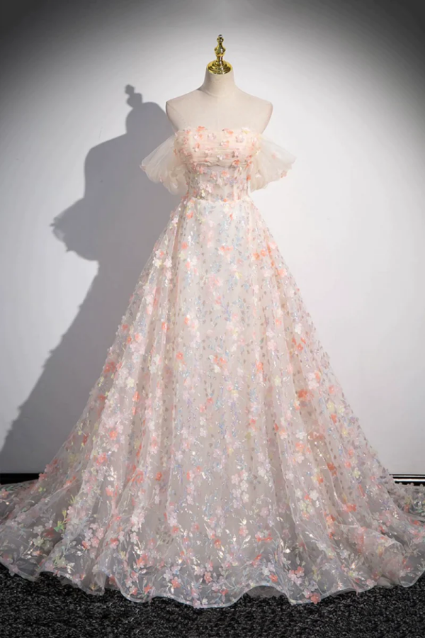 Beautiful Floor Length Sequins And Flowers Party Dress, Off The ...
