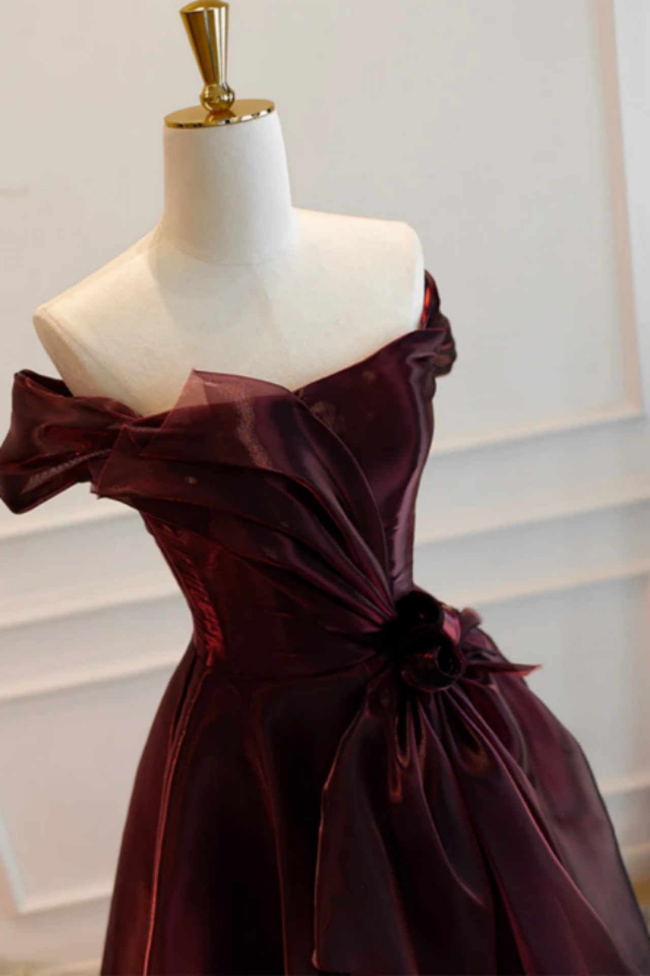 A Line Burgundy Organza Burgundy Long Prom Dress, Burgundy Long Evening ...