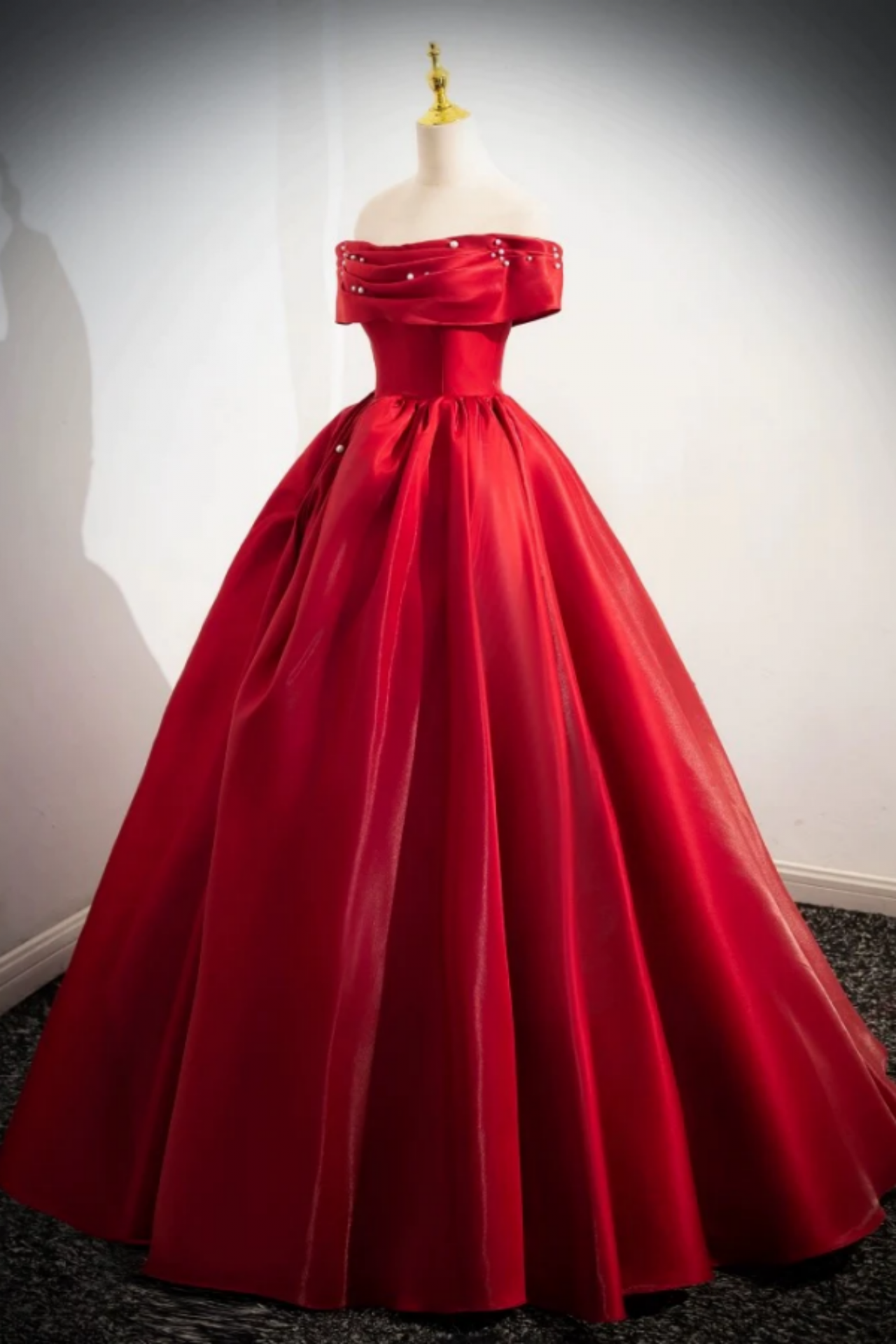 A Line Off Shoulder Satin Red Long Prom Dress, Red Long Evening Dress ...