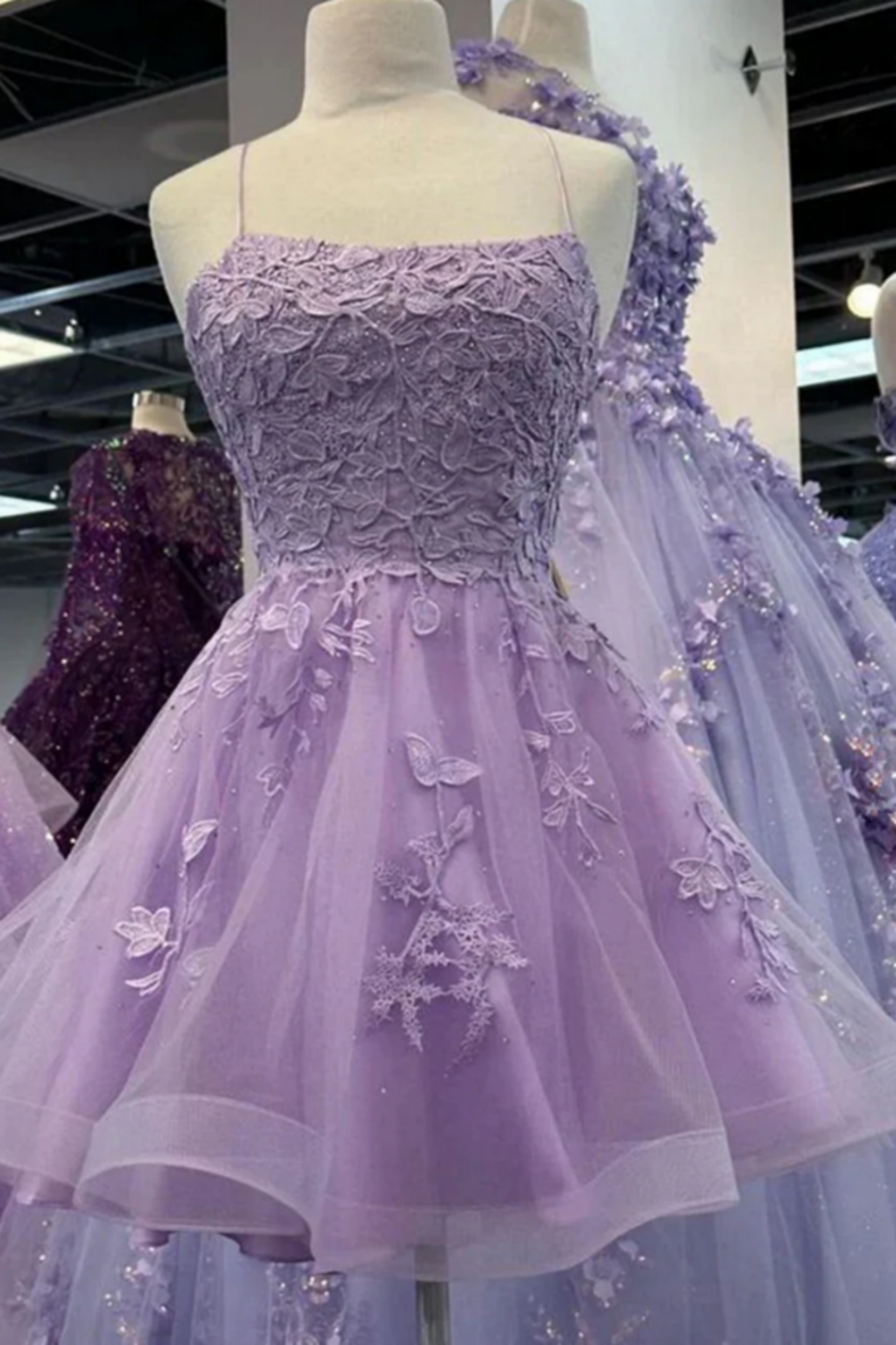 Light Purple Knee Length Party Dress, Short Homecoming Dress With Lace ...