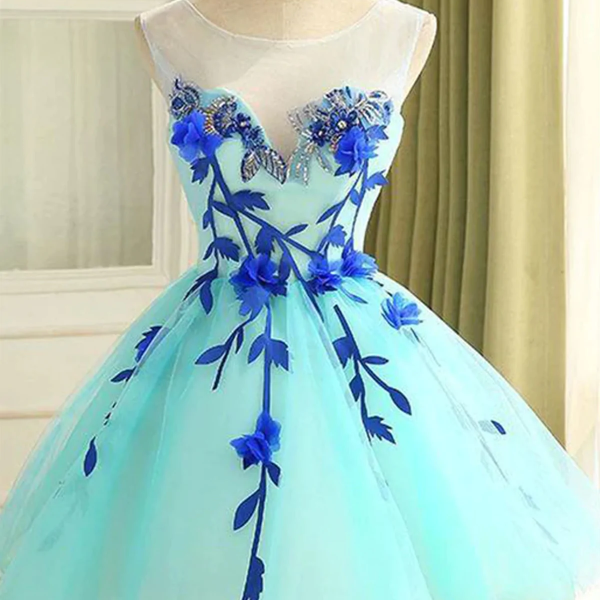 Short Blue Floral Prom Dresses, Short Blue Floral Graduation Homecoming ...