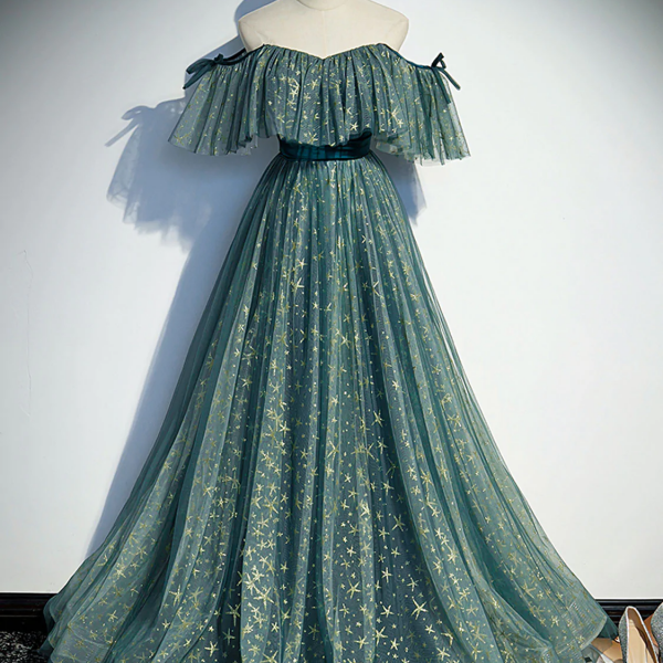 Green A Line Tulle Long Prom Dresses, Green Graduation Dresses on Luulla