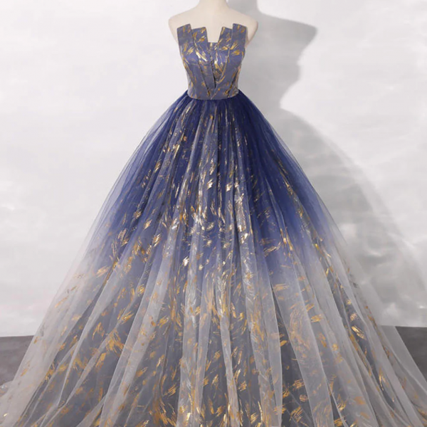 Blue A Line Tulle Lace Long Prom Dress, Tulle Formal Blue Graduation ...