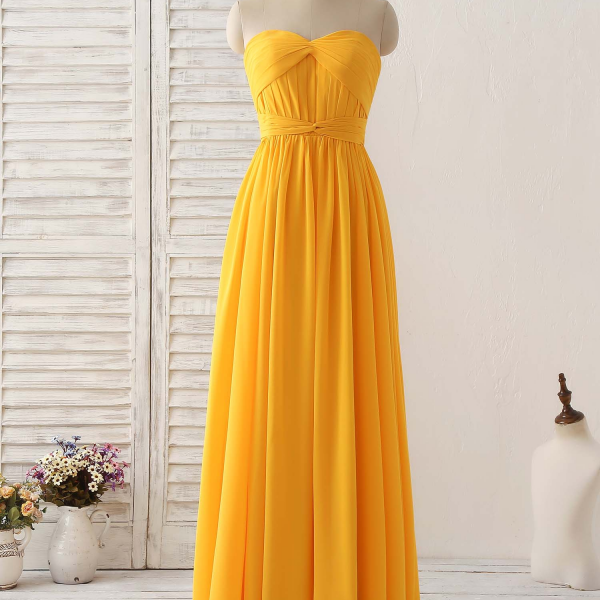 Simple Chiffon Yellow Long Prom Dress Simple Bridesmaid Dress on Luulla