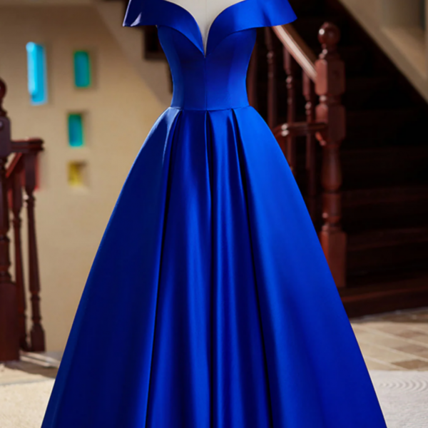 Royal Blue Satin A Line Long Evening Dress, Royal Blue Prom Dress on Luulla