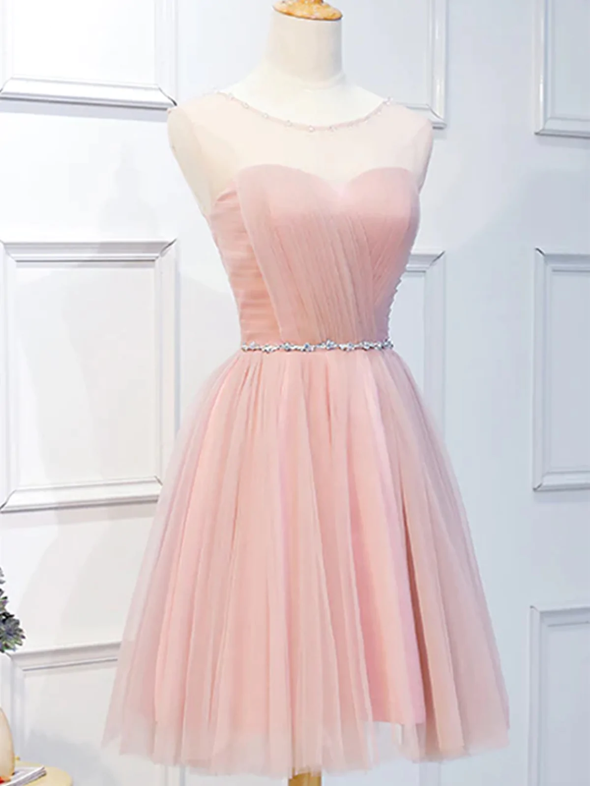 Elegant Short Pink Tulle Prom Dresses, Short Pink Tulle Formal ...