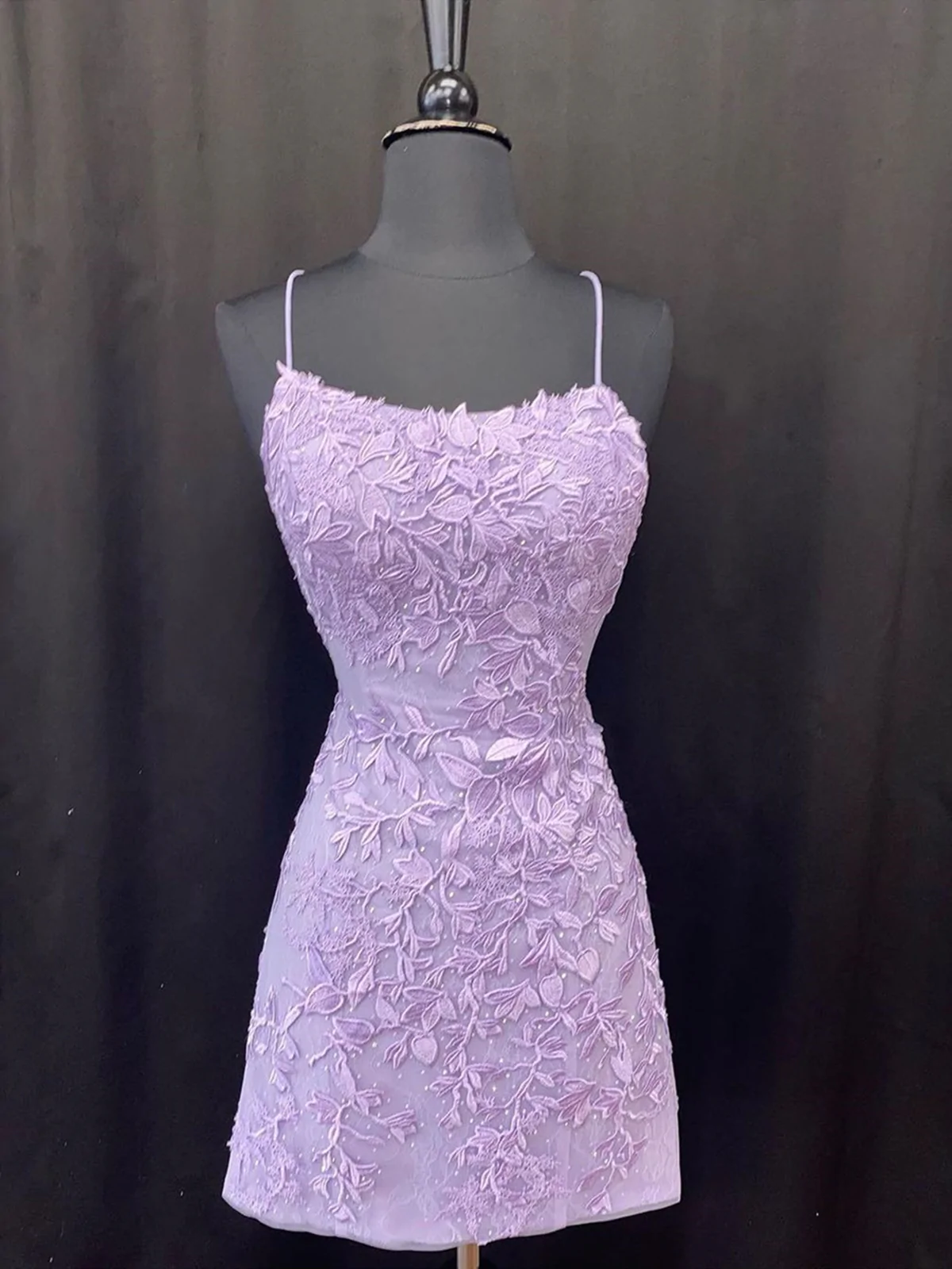 Backless Short Purple Prom Dresses, Open Back Short Purple Lace ...