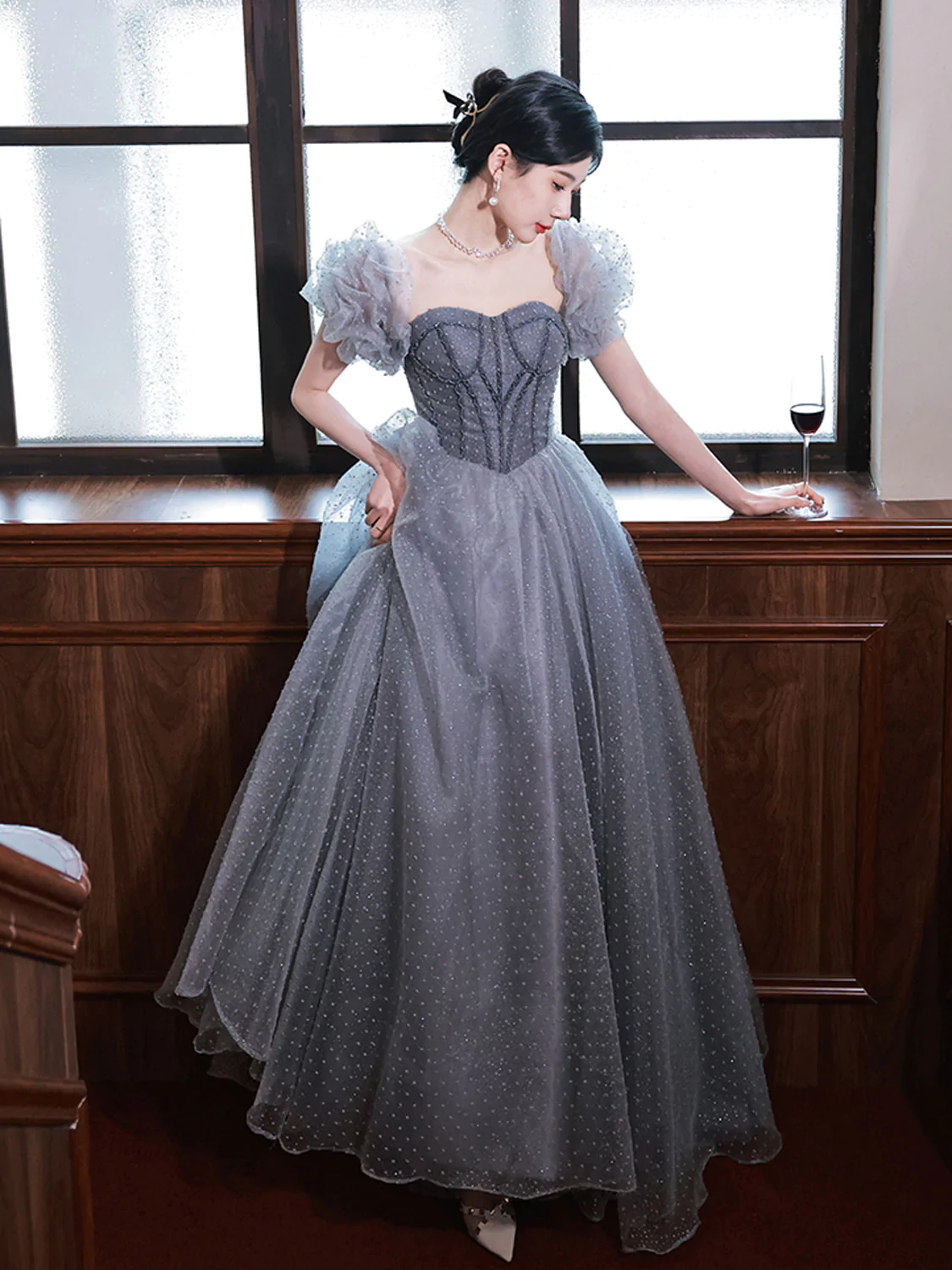 Gray Aline Tulle Gray Long Prom Dresses, Aline Gray Tulle Formal ...