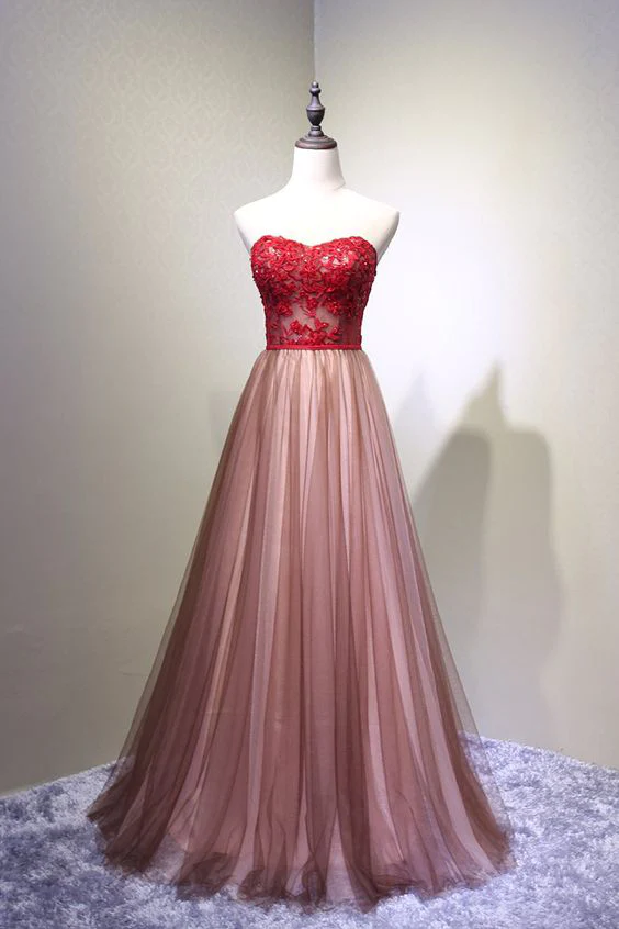 A Line Sweetheart Tulle Long Prom Dress Floor Length Graduation Dress ...