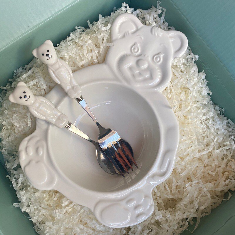 Korean Ins Style Retro Cute Bear Bowl Dessert Plate Ceramic Bowl ...