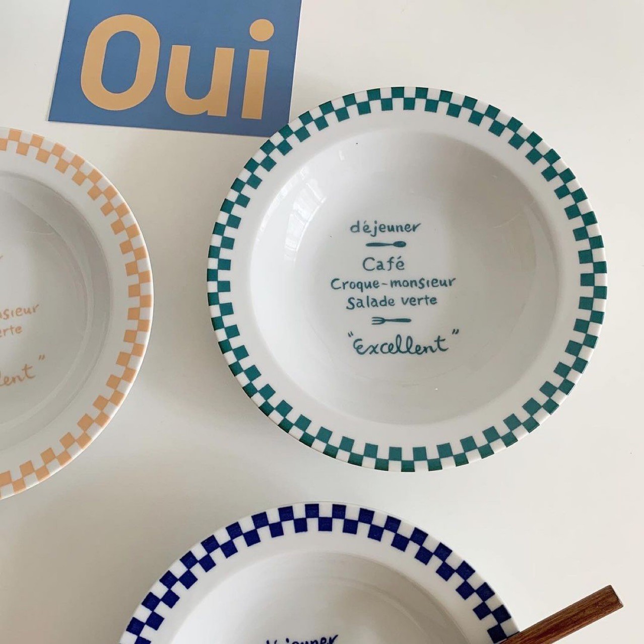 Korean Style Checkerboard Plate Ceramic Household Dishes Creative Plaid ...