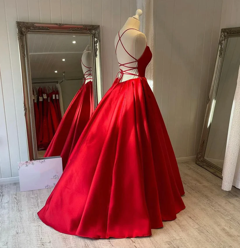 Red Satin Long Prom Dress Simple Evening Gown on Luulla