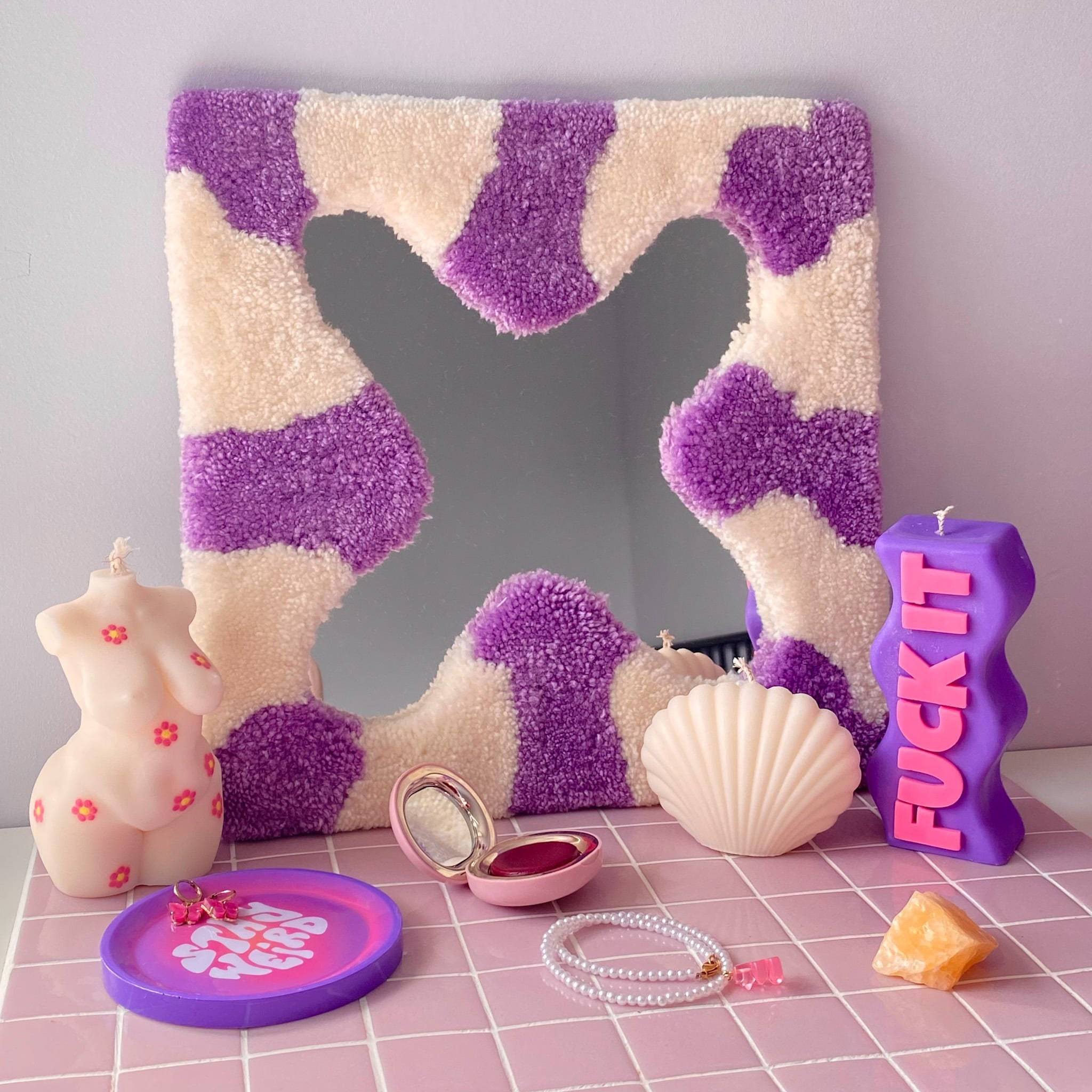 Wavy Tufted Mirror Purple Punch Needle Mirror on Luulla