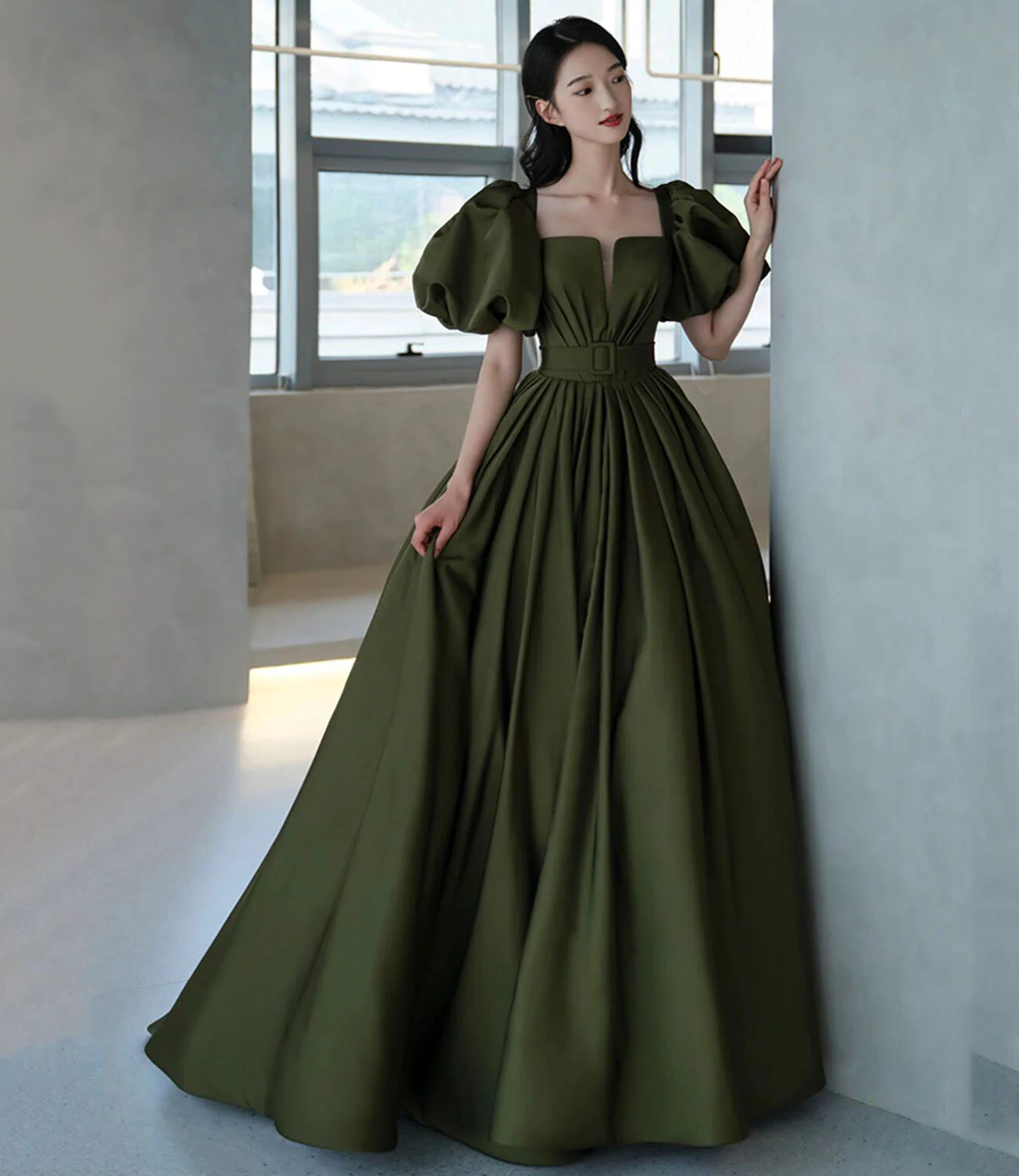 Green Satin Long Prom Dress , Evening Dress on Luulla