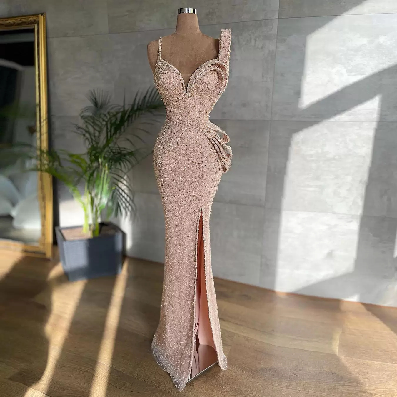 Glitter Elegant Evening Gowns Mermaid Luxury Long High Slit Sequin ...