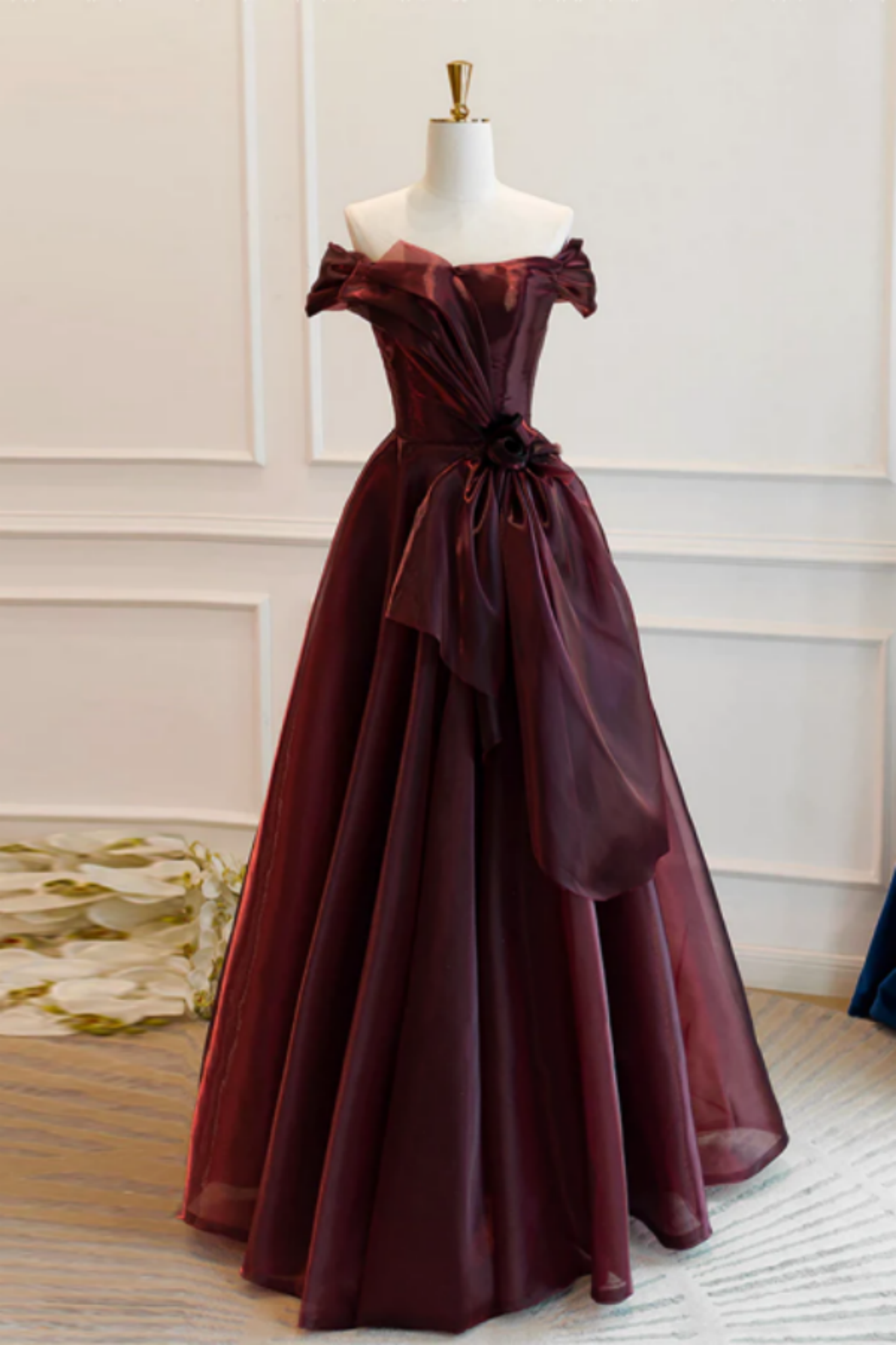 A Line Burgundy Organza Burgundy Long Prom Dress Burgundy Long Evening