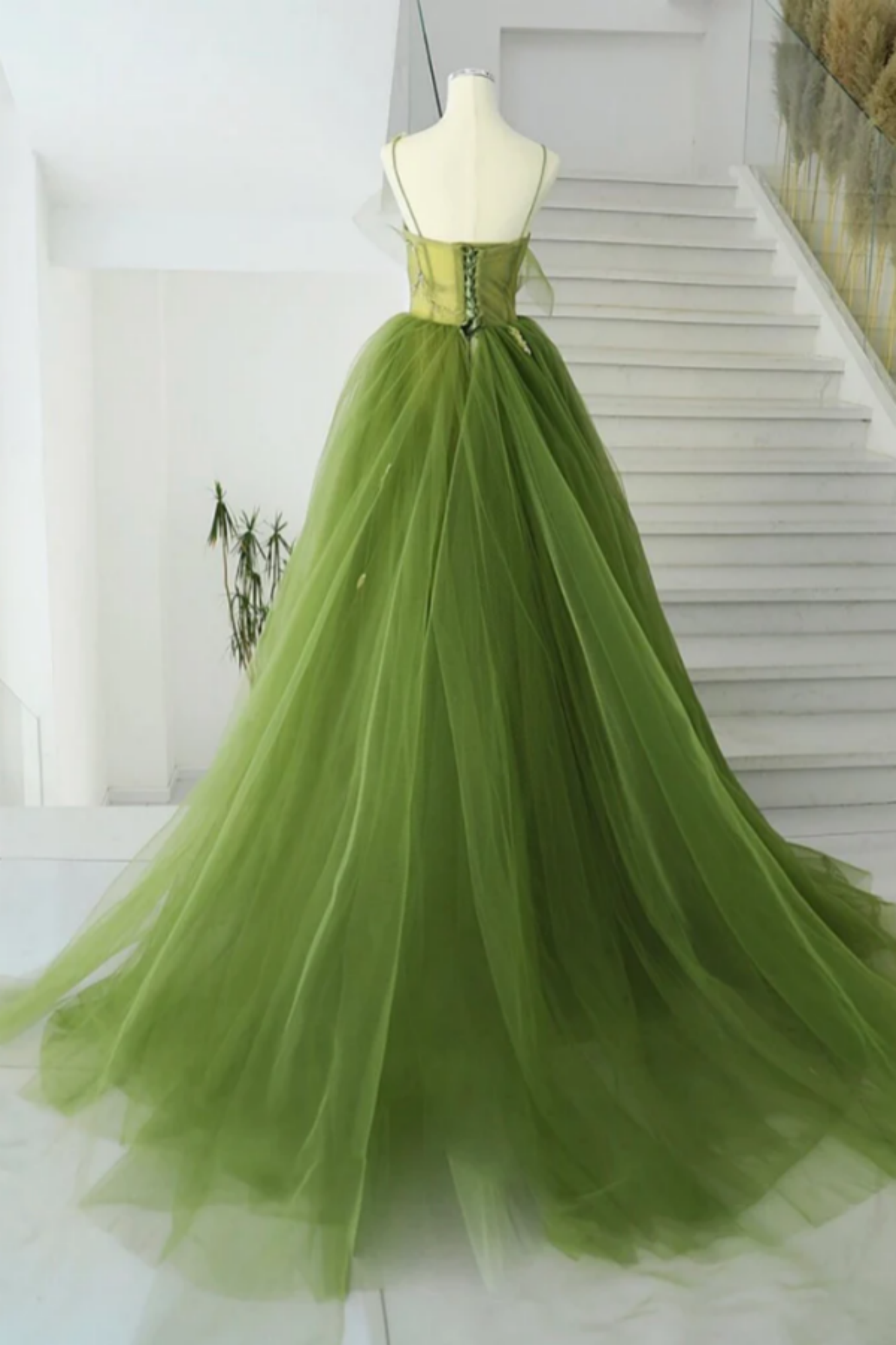 Green Tulle Long Prom Gown, Green Tulle Long Evening Dress on Luulla