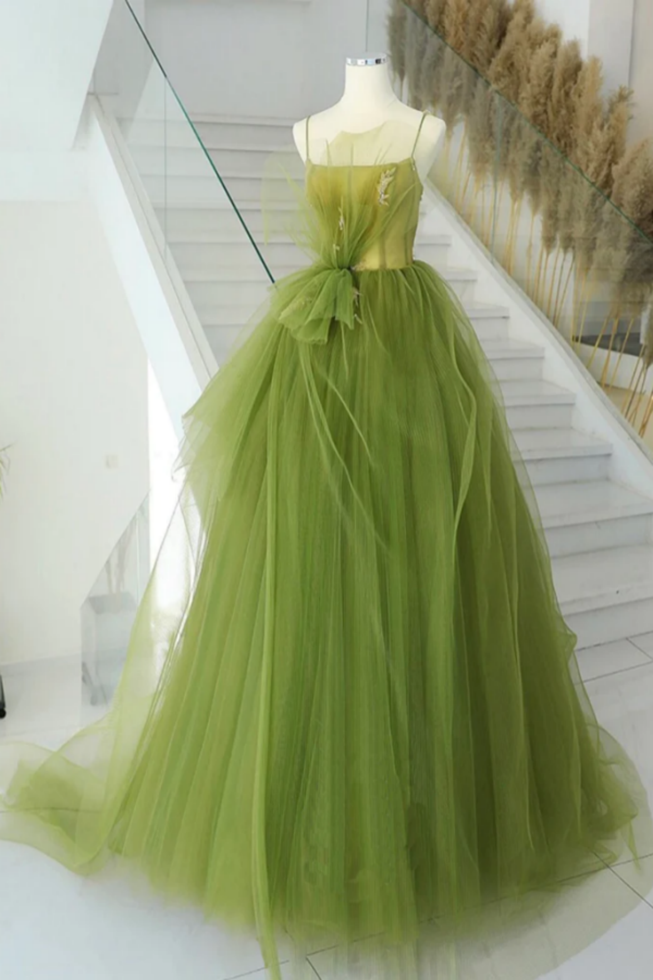 Green Tulle Long Prom Gown, Green Tulle Long Evening Dress on Luulla