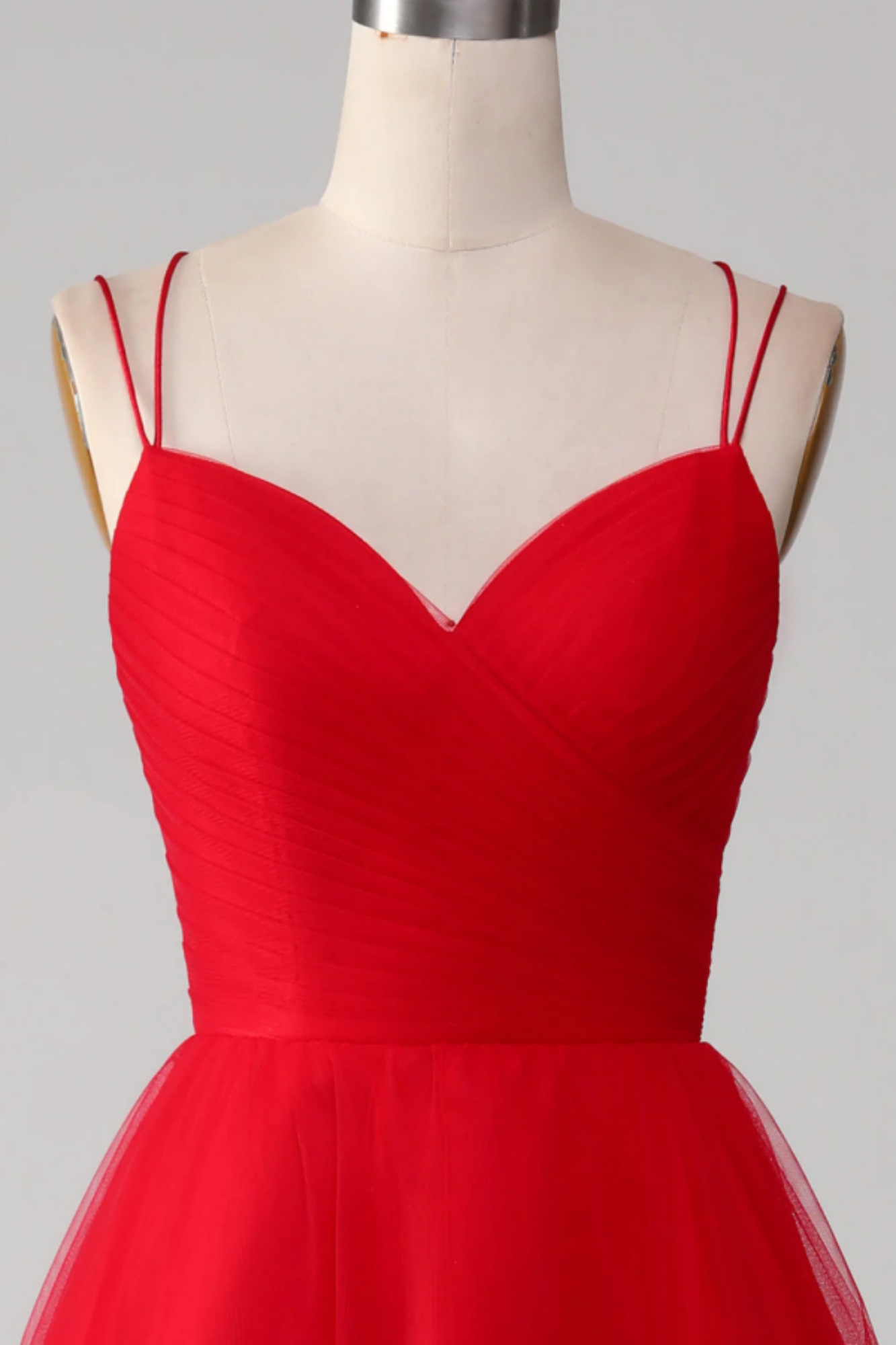 Red Ball Gown Princess V Neck Tulle Pleated Long Prom Dress on Luulla